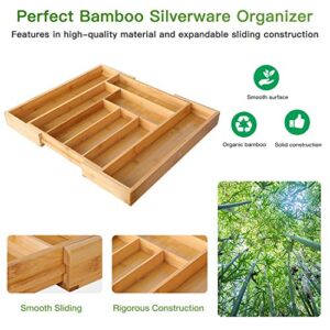 Pipishell Bamboo Expandable Drawer Organizer with 3 Tier Rolling Cart