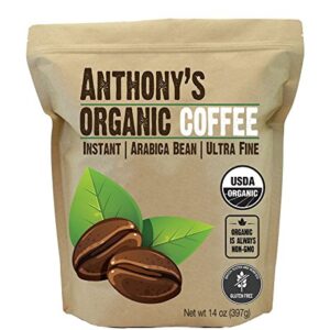 Anthony's Organic Instant Coffee,14oz, Ultra Fine Microground, Gluten Free, Arabica, Non GMO