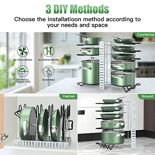 Pot Rack Organizers & Pull Out Cabinet Organizer, Adjustable Pots and Pans Organizer with 3 DIY Methods for Kitchen Organization, 12.6W x 16.53D x 12.99H Under Sink Slide Out Storage Shelf(2 Pack)