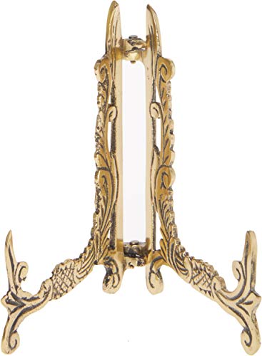 Bard's Ornate Hinged Antique Brass Plate Stand, 5" H x 4" W x 3.75" D