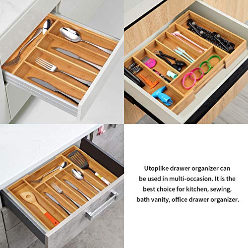 Utoplike 4 pcs Bamboo Kitchen Drawer Dividers(16.8-21.8IN) and Bamboo Cutlery Tray Silverware, Drawer Dividers for Kitchen Utensils