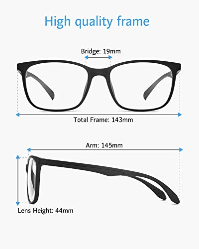 ANRRI Blue Light Blocking Glasses, Anti Eyestrain Lens Lightweight Frame Eyeglasses, Black, Men/Women