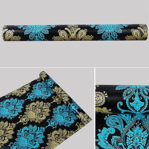 Yifely Yellow Damask Furniture Paper Pre-Pasted Shelf Liner Dresser Drawer Covering Mat 17.7 Inch by 9.8 Feet