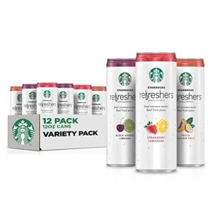 starbucks rtd energy drink, refreshers, 3 flavor variety pack , 12oz sleek cans (12 pack)