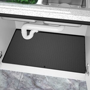 holadream under sink mat 34”x22” kitchen waterproof silicone cabinet mat liner drip tray with drain hole design for bathroom and laundry, black