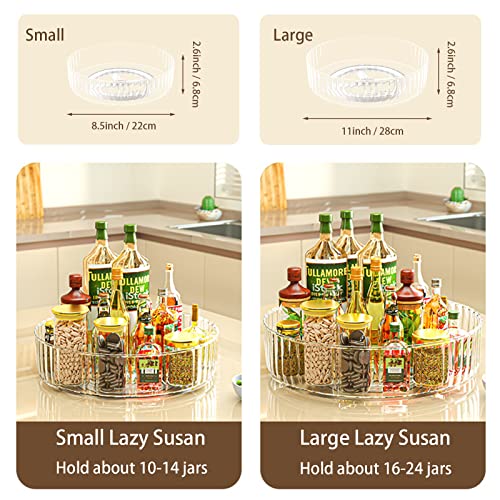 Lazy Susan Turntable for Cabinet - Lazy Susan Organizer for Cupboard, Countertop, Bathroom, 8.5-Inch and 11-Inch, 2-Pack, Clear