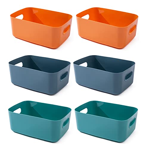 ZOAJU Plastic Cabinet Organizer, Set of 6 Storage Basket Pantry Bins Kitchen Spice Rack Organizer for Shelves Drawers Pantry Closet Classroom Bathroom, Blue,Green