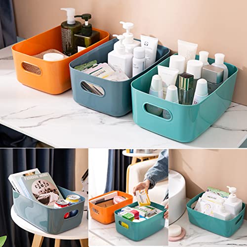 ZOAJU Plastic Cabinet Organizer, Set of 6 Storage Basket Pantry Bins Kitchen Spice Rack Organizer for Shelves Drawers Pantry Closet Classroom Bathroom, Blue,Green