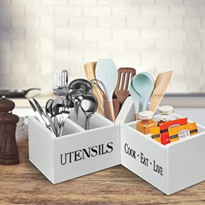 Utensil Holder for Kitchen Counter, Set of 2 Utensil Caddy Large Silverware Organizer for Spoons, Forks, Knives, Utensil Organizer with 6 Compartments for Kitchen, Countertop, Party, Camping