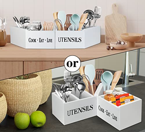 Utensil Holder for Kitchen Counter, Set of 2 Utensil Caddy Large Silverware Organizer for Spoons, Forks, Knives, Utensil Organizer with 6 Compartments for Kitchen, Countertop, Party, Camping