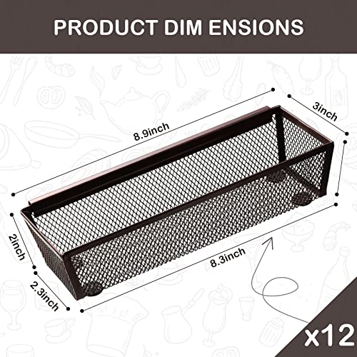 12 Set Mesh Drawer Organizer Steel Drawer Cabinet Metal Utensil Organizer Silverware Holder Cutlery Flatware Utensil Storage for Kitchen Office School Desktop, 9 x 3 x 2 Inches, Brown