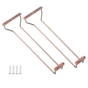 cm pack of 2 under cabinet hanging rack wire hanger rack organizer holder rack for wine stem glasses stemware wine glass in bar kitchen, 12 inch long (antique copper finish)