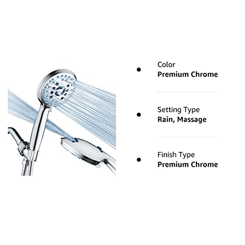 AquaCare High Pressure 8-mode Handheld Shower Head - Anti-clog Nozzles, Built-in Power Wash to Clean Tub, Tile & Pets, Extra Long 6 ft. Stainless Steel Hose, Wall & Overhead Brackets