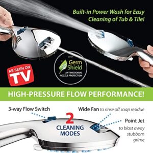 AquaCare High Pressure 8-mode Handheld Shower Head - Anti-clog Nozzles, Built-in Power Wash to Clean Tub, Tile & Pets, Extra Long 6 ft. Stainless Steel Hose, Wall & Overhead Brackets