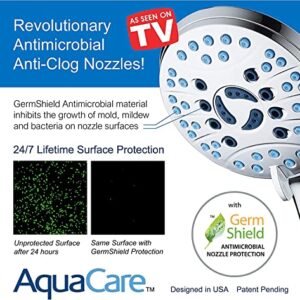 AquaCare High Pressure 8-mode Handheld Shower Head - Anti-clog Nozzles, Built-in Power Wash to Clean Tub, Tile & Pets, Extra Long 6 ft. Stainless Steel Hose, Wall & Overhead Brackets