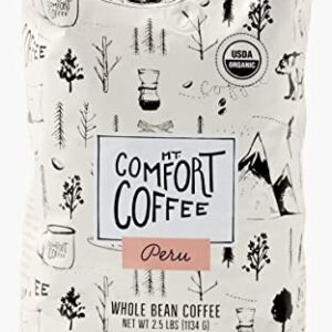 Mt. Comfort Coffee Organic Peru Medium Roast, 2.5 lb Bag - Flavor Notes of Nutty, Chocolate, & Citrus - Sourced From Small, Peruvian Coffee Farms - Roasted Whole Beans