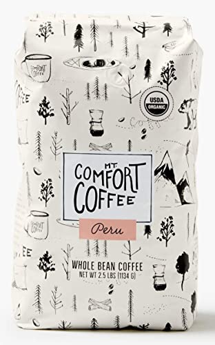 Mt. Comfort Coffee Organic Peru Medium Roast, 2.5 lb Bag - Flavor Notes of Nutty, Chocolate, & Citrus - Sourced From Small, Peruvian Coffee Farms - Roasted Whole Beans