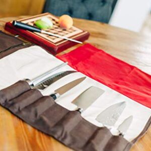 Chef's Knife Roll Bag | Extra Thick, Heavy Duty, Durable Waxed Canvas w/Cotton Liner | Stores 8 Knives plus Zipper Pocket | Portable Chef Knife Case with Leather Shoulder Strap | Knives Not Included