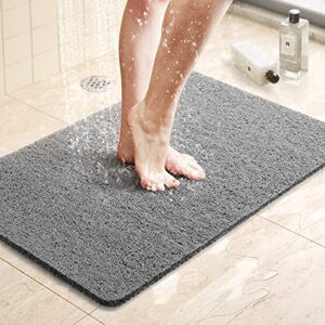 luxstep shower mat bathtub mat,24×16 inch, non-slip bath mat with drain, quick drying pvc loofah bathmat for tub,shower,bathroom (phthalate free,grey)