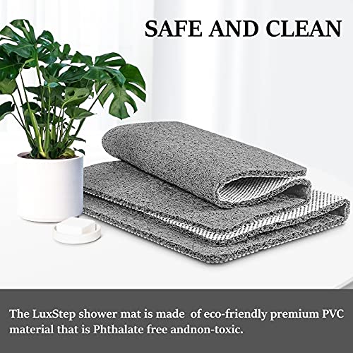 LuxStep Shower Mat Bathtub Mat,24x16 inch, Non-Slip Bath Mat with Drain, Quick Drying PVC Loofah Bathmat for Tub,Shower,Bathroom (Phthalate Free,Grey)