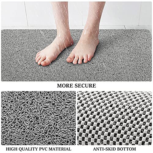 LuxStep Shower Mat Bathtub Mat,24x16 inch, Non-Slip Bath Mat with Drain, Quick Drying PVC Loofah Bathmat for Tub,Shower,Bathroom (Phthalate Free,Grey)