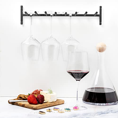 Wine Glass Rack, Wall Mounted Wine Glass Rack, Under Cabinet Stemware Rack for Kitchen, Wine Glass Holder Glasses Storage Hanger Copper Hanging 4 Wine Glasses with Class by Wanda Living - Black