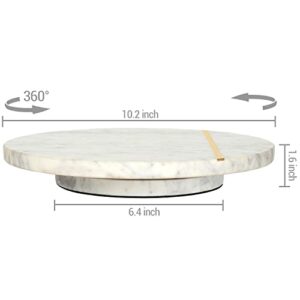 MyGift Modern White Marble Lazy Susan for Table, Serving Turntable Tray with Brass-Tone Metal Strip Accent - Handcrafted in India