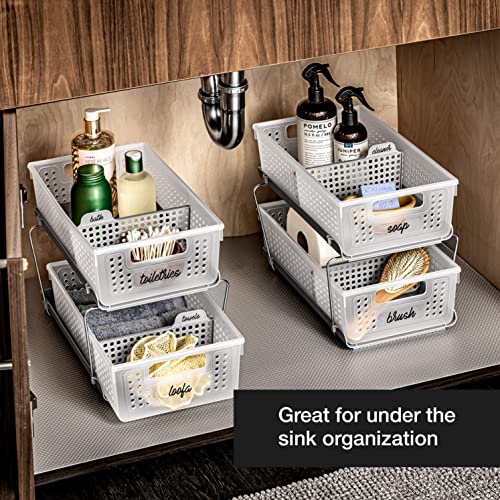 madesmart 2-Tier Organizer, Multi-Purpose Slide-Out Storage Baskets with Handles and Dividers, Frost