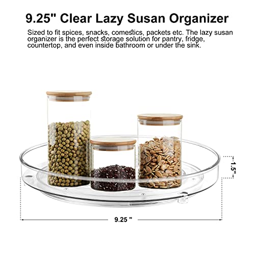 Lazy Susan Organizer 9.25 Inches Clear Turntable, 2 Pack Lazy Susan for Cabinet, Rotating Spice Rack Kitchen Storage Perfume Organizers for Fefrigerator, Pantry, Countertop, Table, Vanity, Bathroom