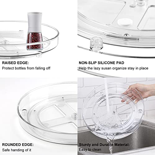 Lazy Susan Organizer 9.25 Inches Clear Turntable, 2 Pack Lazy Susan for Cabinet, Rotating Spice Rack Kitchen Storage Perfume Organizers for Fefrigerator, Pantry, Countertop, Table, Vanity, Bathroom