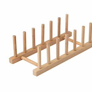 OSTBIT Plate Rack-holder Kitchen Cabinet and Pantry Organizer Rack, 6 Compartments,Pot Lid Holder or bookshelf 11 -inches bamboo