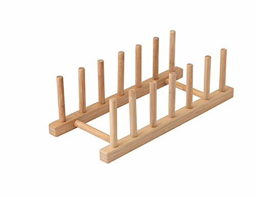 OSTBIT Plate Rack-holder Kitchen Cabinet and Pantry Organizer Rack, 6 Compartments,Pot Lid Holder or bookshelf 11 -inches bamboo