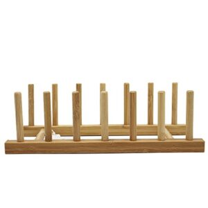 OSTBIT Plate Rack-holder Kitchen Cabinet and Pantry Organizer Rack, 6 Compartments,Pot Lid Holder or bookshelf 11 -inches bamboo