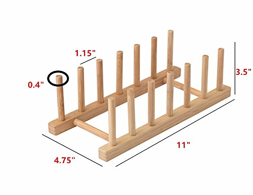 OSTBIT Plate Rack-holder Kitchen Cabinet and Pantry Organizer Rack, 6 Compartments,Pot Lid Holder or bookshelf 11 -inches bamboo