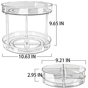 Aconfei Lazy Susan Organizers, 10.7 Inch 2 Tier Lazy Susan Turntable and 1 Tier 9.05Inch Lazy Susan Turntable with 4 Removable Bins, 360 Degree Rotating Spice Racks for Cabinet, Pantry and Kitchen