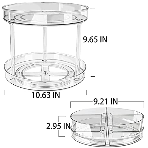 Aconfei Lazy Susan Organizers, 10.7 Inch 2 Tier Lazy Susan Turntable and 1 Tier 9.05Inch Lazy Susan Turntable with 4 Removable Bins, 360 Degree Rotating Spice Racks for Cabinet, Pantry and Kitchen