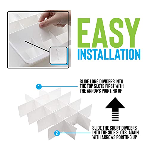 Uncluttered Designs Adjustable Drawer Dividers — Customizable Organization for Utility & Junk Drawers — Storage Solution for Kitchen and Office (White, 3 Pack)