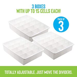 Uncluttered Designs Adjustable Drawer Dividers — Customizable Organization for Utility & Junk Drawers — Storage Solution for Kitchen and Office (White, 3 Pack)