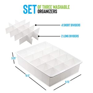 Uncluttered Designs Adjustable Drawer Dividers — Customizable Organization for Utility & Junk Drawers — Storage Solution for Kitchen and Office (White, 3 Pack)