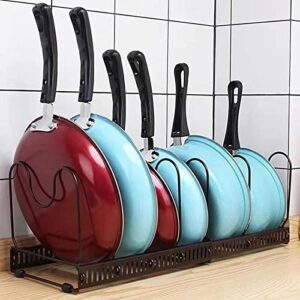 YANEYRIE Pot Rack Organizer,Pan Holder Rack with 7 adjustable Dividers,Pot Lid Organizer Holder for Kitchen Cabinet (Bronze)