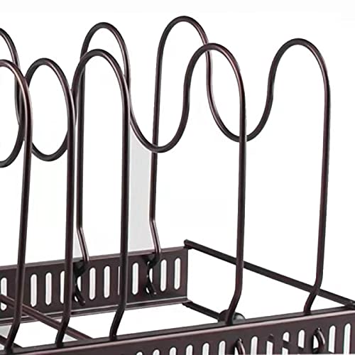 YANEYRIE Pot Rack Organizer,Pan Holder Rack with 7 adjustable Dividers,Pot Lid Organizer Holder for Kitchen Cabinet (Bronze)