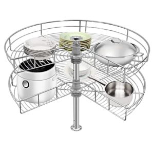 28 inch chrome lazy susan, 270° 2 shelf lazy susan turntable, silver blind corner shelf for kitchen condiments, home appliances & dishes