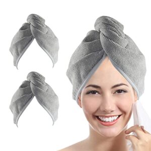 youlertex microfiber hair towel wrap for women, 2 pack 10 inch x 26 inch super absorbent quick dry hair turban for drying curly long thick hair (gray)