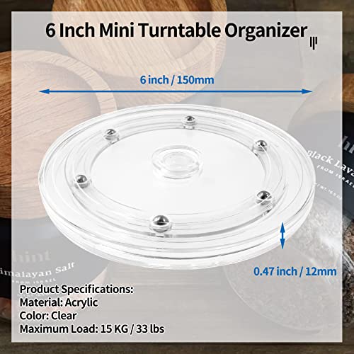 Bivethoi 6 Inch Turntable Mini Turntable Organizer, Clear Rotating Tray Small Revolving Base, Acrylic Ball Bearing Turntable Plate for Kitchen Table Spice Rack, TV Laptop Computer Monitor