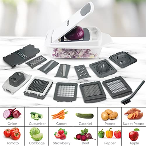 RüK Vegetable Chopper Slicer Onion Chopper Dicer, Multi 22-in-1 Veggie Mandoline Slicer Food Chopper Cutter for Tomato Fruit with Lemon Squeezer, E-Recipe, 11 Blades, Egg Separator & Slicer, Container