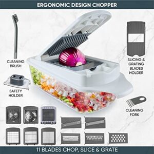 RüK Vegetable Chopper Slicer Onion Chopper Dicer, Multi 22-in-1 Veggie Mandoline Slicer Food Chopper Cutter for Tomato Fruit with Lemon Squeezer, E-Recipe, 11 Blades, Egg Separator & Slicer, Container