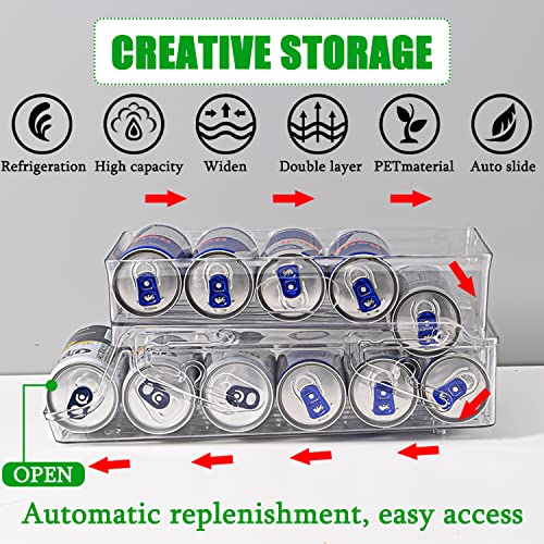 Soda Can Organizer for Refrigerator，Automatic Rolling Beverage Drink Can Storage Organizer,Plastic Dispenser Bin，Stackable Can Drink Holder for Fridge, Freezers, Cabinets,Camping