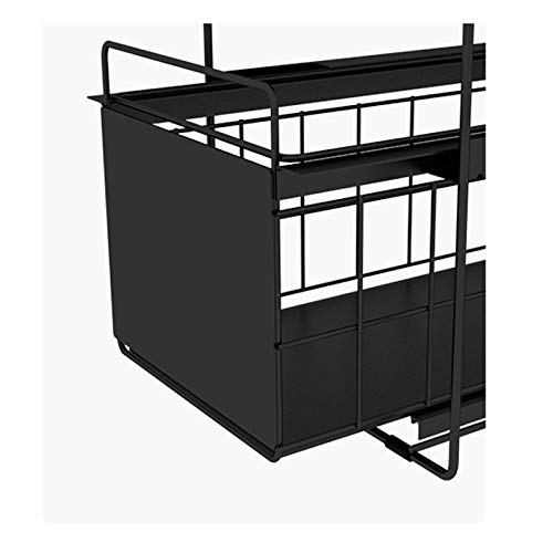 KAKIBLIN Sliding Storage Basket, 2-Tier Under Sink Cabinet Organizer with Sliding Basket Organizer Pull Out Sliding Basket Organizer Drawer for Bathroom, Kitchen, Office, Black