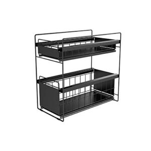 KAKIBLIN Sliding Storage Basket, 2-Tier Under Sink Cabinet Organizer with Sliding Basket Organizer Pull Out Sliding Basket Organizer Drawer for Bathroom, Kitchen, Office, Black