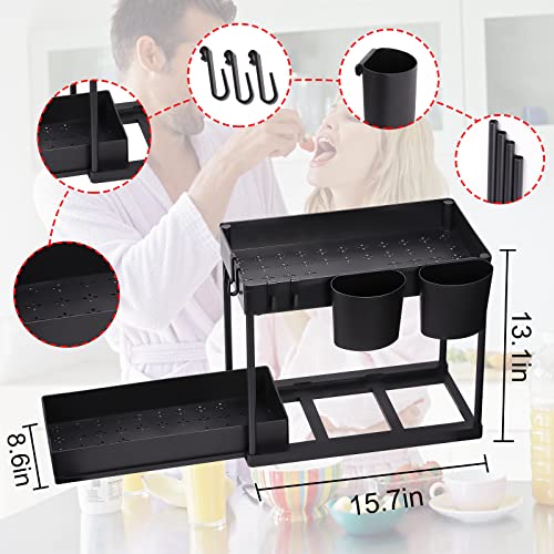 Under Sink Organizers and Storage,2 Tier Under Sink Cabinet Basket Storage with Sliding Drawers,2pack Under Sink Storage for Bathroom Kitchen